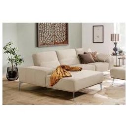 Ecksofa W.Schillig "run" Sofas Gr. B/H/T: 319cm x 88cm x 178cm, Longlife Xtra-Leder Z73, Recamiere links, mit Sitztiefenverstellung, beige (elfenbein z73) mit elegantem Holzsockel, Füße in Silber matt, Breite 319 cm