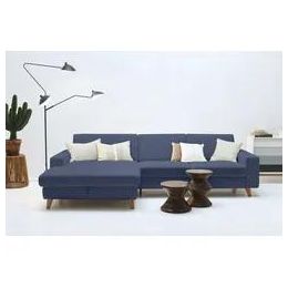 Ecksofa Tom Tailor HOME "Nordic Shift Pure" Sofas Gr. B/H/T: 308cm x 86cm x 180cm, Bouclé SCO, Recamiere links, ohne Bettfunktion und Bettkasten, blau (blue sco 46) wahlweise mit Bettfunktion und Bettkasten