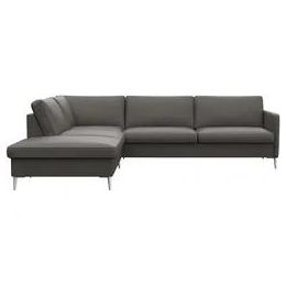 Ecksofa FLEXLUX "Fiore, L-Form" Sofas Gr. B/H/T: 266cm x 85cm x 225cm, Echtleder, Ottomane links, grau (warm mineral) schmale Armlehnen, Kaltschaum, Füße Alu