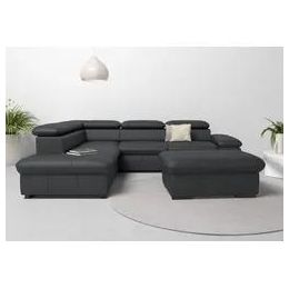 Ecksofa Home Affaire "Alberto L-Form" Sofas Gr. B/H/T: 272cm x 73cm x 226cm, NaturLEDER, Ottomane links, mit Bettfunktion, schwarz mit Kopfteilverstellung, wahlweise Bettfunktion