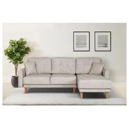 Ecksofa Home Affaire "Triplo, Zierkissen, Schlaffunktion, B/T/H: 234/164/89 cm, L-Form" Sofas Gr. B/H/T: 234cm x 89cm x 164cm, Samtoptik, Recamiere rechts, ohne Bettfunktion-ohne Bettkasten, beige (creme) wahlweise mit Bettfunktion und Bettkasten, Liegefläche 210132 cm