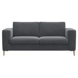 2-Sitzer FLEXLUX "Fiore Designsofa, bequem und komfortabel durch hochwertigen Sitzaufbau" Sofas Gr. B/H/T: 164cm x 85cm x 92cm, Material, grau (soft grau) breite Armlehnen, Kaltschaum, Füße Alu+ Eiche