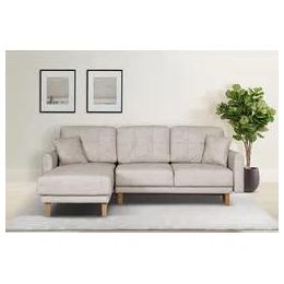 Ecksofa Home Affaire "Triplo, Zierkissen, Schlaffunktion, B/T/H: 234/164/89 cm, L-Form" Sofas Gr. B/H/T: 234cm x 89cm x 164cm, Samtoptik, Recamiere links, mit Bettfunktion-mit Bettkasten, beige (creme) wahlweise mit Bettfunktion und Bettkasten, Liegefläche 210132 cm