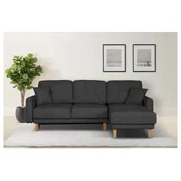 Ecksofa Home Affaire "Triplo, Zierkissen, Schlaffunktion, B/T/H: 234/164/89 cm, L-Form" Sofas Gr. B/H/T: 234cm x 89cm x 164cm, Samtoptik, Recamiere rechts, mit Bettfunktion-mit Bettkasten, schwarz wahlweise mit Bettfunktion und Bettkasten, Liegefläche 210132 cm