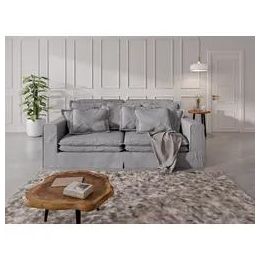 4-Sitzer Home Affaire "ALISSAS mit vielen Kissen, Biesen an den Kissen" Sofas Gr. B/H/T: 240cm x 94cm x 146cm, Struktur weich, grau (hellgrau) Hussenoptik, mit kleinen Taschen an der Seite zum Verstauen