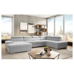 Sit & More Wohnlandschaft SIT & MORE "Valantine U-Form" Sofas Gr. B/H/T: 349cm x 73cm x 226cm, Flachgewebe, Recamiere links, mit Bettfunktion, grau (steel) inkl. Kopf- und Armteilverstellung, wahlweise mit Bettfunktion