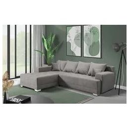 Ecksofa Inosign "Riverton, mit Bettfunktion (125/215 cm) und Bettkasten, Struktur" Sofas Gr. B/H/T: 266,5cm x 81,5cm x 178cm, Struktur, Recamiere beidseitig montierbar, Primo 16 grau, grau inkl. loser Zier- und Ruckenkissen, Recamiere beidseitig montierbar