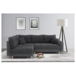 Ecksofa Home Affaire "CHARRE incl. 3 Zierkissen" Sofas Gr. B/H/T: 231cm x 81cm x 161cm, Struktur weich, Ottomane links, grau (anthrazit) L-Form, feine Steppung, lose Rückenkissen, auch in Cord und Bouclé