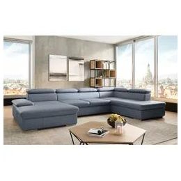 Sit & More Wohnlandschaft SIT & MORE "Valantine U-Form" Sofas Gr. B/H/T: 349cm x 73cm x 226cm, NaturLEDER, Recamiere links, ohne Bettfunktion, bunt (greyblue) inkl. Kopf- und Armteilverstellung, wahlweise mit Bettfunktion