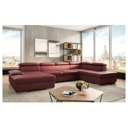 Sit & More Wohnlandschaft SIT & MORE "Valantine U-Form" Sofas Gr. B/H/T: 349cm x 73cm x 226cm, NaturLEDER, Recamiere links, ohne Bettfunktion, rot (merlot) inkl. Kopf- und Armteilverstellung, wahlweise mit Bettfunktion