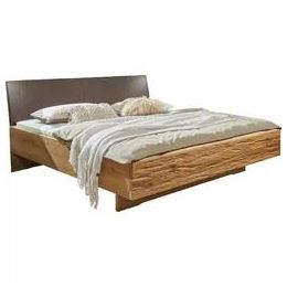 Futonbett Wiemann "Cordoba", beige (bianco, eiche, mocca, riffholz), B:189cm H:97cm L:208cm, Betten, Absetzungen in Riffholz Polsterkopfteil in Kunstleder Mocca