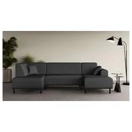 Wohnlandschaft Home Affaire "Wohnlandschaft Arros U-Form, mit Wellenunterfederung" Sofas Gr. B/H/T: 300 cm x 81 cm x 163 cm, Struktur 1, Recamiere rechts, grau (anthrazit) incl. loser Zierkissen, Maße BTH: 30016381 cm, auch in Cord