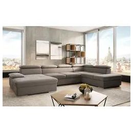 Sit & More Wohnlandschaft SIT & MORE "Valantine U-Form" Sofas Gr. B/H/T: 349cm x 73cm x 226cm, Flachgewebe, Recamiere links, ohne Bettfunktion, grau (stone) inkl. Kopf- und Armteilverstellung, wahlweise mit Bettfunktion