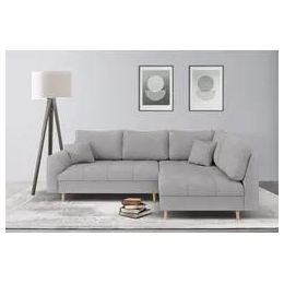 Ecksofa Home Affaire "CHARRE incl. 3 Zierkissen" Sofas Gr. B/H/T: 231cm x 81cm x 161cm, Cord, Ottomane rechts, grau (hellgrau) L-Form, feine Steppung, lose Rückenkissen, auch in Cord und Bouclé