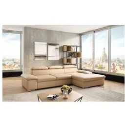 Sit & More Ecksofa SIT & MORE "Valantine L-Form" Sofas Gr. B/H/T: 286cm x 73cm x 174cm, NaturLEDER-Stoff, Recamiere rechts, mit Bettfunktion, braun (cappuccino) inkl. Kopf- und Armteilverstellung, wahlweise mit Bettfunktion