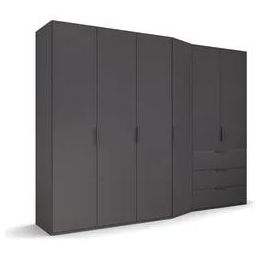 Drehtürenschrank Rauch "Wave", grau (graphit), B:297cm H:222cm T:60cm, Holzwerkstoff, Schränke, in 2 unterschiedlichen Tiefen, mit Soft-Close Funktion