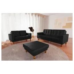 Sit & More 2-Sitzer SIT & MORE "Orient 5 V" Sofas Gr. B/H/T: 165cm x 90cm x 97cm, Kunstleder, schwarz Rückenkissen mit Strass-Stein, goldfarbene Applikationen