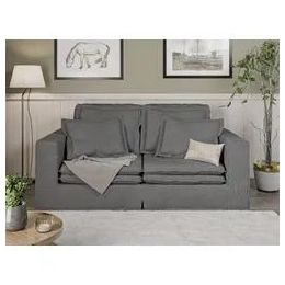 3-Sitzer Home Affaire "ALISSAS BIS mit vielen Kissen, Biesen an den Kissen" Sofas Gr. B/H/T: 196cm x 95cm x 108cm, Samtvelours, grau (dunkelgrau) Hussen-Optik, kleine Taschen an der Seite zum Verstauen