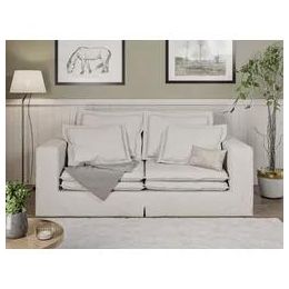 3-Sitzer Home Affaire "ALISSAS BIS mit vielen Kissen, Biesen an den Kissen" Sofas Gr. B/H/T: 196cm x 95cm x 108cm, Struktur weich, beige (creme) Hussen-Optik, kleine Taschen an der Seite zum Verstauen