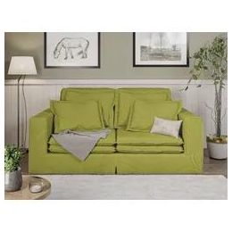 3-Sitzer Home Affaire "ALISSAS BIS mit vielen Kissen, Biesen an den Kissen" Sofas Gr. B/H/T: 196cm x 95cm x 108cm, Struktur weich, grün Hussen-Optik, kleine Taschen an der Seite zum Verstauen