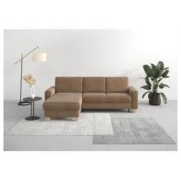 Ecksofa Home Affaire "Summer L-Form" Sofas Gr. B/H/T: 249cm x 91cm x 164cm, Breitcord, Recamiere links, mit Bettfunktion-mit Bettkasten-ohne Federkern, braun (latte) mit Recamiere, oder ohne Bettfunktion und Bettkasten, Cord-Bezug