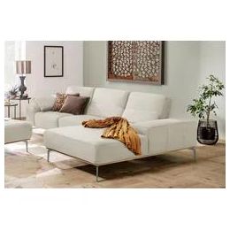 Ecksofa W.Schillig "run" Sofas Gr. B/H/T: 319cm x 88cm x 178cm, Longlife Xtra-Leder Z73, Recamiere rechts, mit Sitztiefenverstellung, weiß (cream z73) mit elegantem Holzsockel, Füße in Silber matt, Breite 319 cm