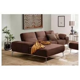 Ecksofa W.Schillig "run" Sofas Gr. B/H/T: 279 cm x 88 cm x 178 cm, Longlife Xtra-Leder Z73, Recamiere links, mit Sitztiefenverstellung, braun (macchiato z73) mit elegantem Holzsockel, Füße in Silber matt, Breite 279 cm