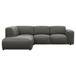 Ecksofa FLEXLUX "Lucera, super bequem durch hochwertigen Sitzaufbau mit Kaltschaum" Sofas Gr. B/H/T: 256cm x 73cm x 231cm, Echtleder, Ottomane rechts, grau (warm mineral grau) modern & anschmiegsam, L-Form, Designsofa