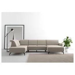 Sit & More Wohnlandschaft SIT & MORE "Bailando U-Form" Sofas Gr. B/H/T: 337cm x 84cm x 205cm, Chenille, Ottomane links, mit Kopfteilverstellung-mit Vorziehsitz motorisch, braun (latte) wahlweise mit Kopfteilverstellung und Vorziehsitz, motorisch