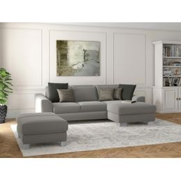 Sit & More Ecksofa SIT & MORE "Dundee L-Form", grau, B:264cm H:86cm T:175cm, Sofas, Ecksofa, mit Federkern und Edelstahlf&uuml;&szlig;en, wahlweise mit Kopfteilverstellung