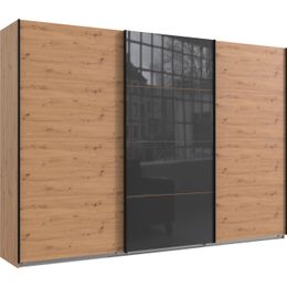 Schwebetürenschrank wimex "Norderstedt" Schränke Gr. B/H/T: 313 cm x 236 cm x 64 cm, 3 St., grau (artisan eiche nachbildung, glas grey) INKLUSIVE 2 Stoffboxen und zusätzliche Einlegeböden, mit Glastür