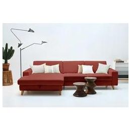 Ecksofa Tom Tailor HOME "Nordic Shift Pure" Sofas Gr. B/H/T: 308cm x 86cm x 180cm, Bouclé SCO, Recamiere links, ohne Bettfunktion und Bettkasten, rot (cranberry sco 97) wahlweise mit Bettfunktion und Bettkasten