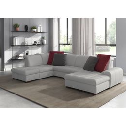 Sit & More Wohnlandschaft SIT & MORE "Luxor U-Form", silber, B:329cm T:224cm, Luxus-Microfaser ALTARA NUBUCK (100% Polyester);Soft clean (98% Polyester, 2% Polyamid);Struktur fein (100% Polyester), Sofas, Wohnlandschaft, wahlweise mit Bettfunktion, Bettkasten und Kopfteilverstellung