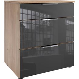 Nachtkommode wimex "Level36 C by fresh to go" Sideboards Gr. B/H/T: 54 cm x 61 cm x 41 cm, 3, grau (plankeneiche nachbildung, glas grey) Nachtkonsolen und Nachtkommoden mit Glaselementen auf der Front, soft-close Funktion, 54cm breit