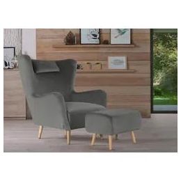 Sessel Home Affaire "Telford auch in Fellimitat, B/T/H: 77/92/106 cm" Gr. Samtoptik, incl. Hocker, B/H/T: 77 cm x 106 cm x 92 cm, grau Ohrensessel mit Hocker Sessel wahlweise und ohne Hocker, in vielen Bezugsqualitäten,