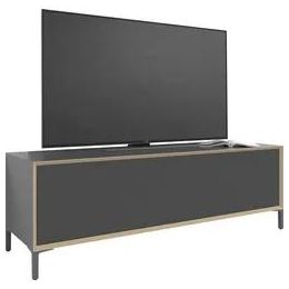 Müllermöbel TV-Board MÜLLER SMALL LIVING "VERTIKO HIFI" Sideboards Gr. B/H/T: 148cm x 37cm x 45cm, schwarz-weiß (anthrazit birke) vordere Klappe mit schalldurchlässigem Akustikstoff bespannt