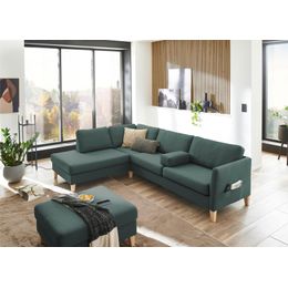 Ecksofa "Mailo L-Form", gr&uuml;n, B:255cm H:82cm, ATLANTIC HOME COLLECTION, Sofas, Ecksofa, mit Seitentaschen und Ottomane, mit Massivholzf&uuml;&szlig;en