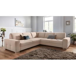 Sit & More Ecksofa SIT & MORE "Santorini L-Form", beige, B:276cm H:82cm T:271cm, Struktur (100% Polyester);Struktur fein (95% Polyester, 5% Polyamid), Sofas, Ecksofa, mit Federkern und Sitztiefenverstellung, wahlweise mit Bettfunktion