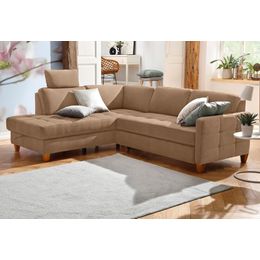 Ecksofa Home Affaire "Earl L-Form", braun (schoko), B:233cm H:80cm T:196cm, Luxus-Microfaser in Lederoptik (100% Polyester);Struktur fein (100% Polyester);Luxus-Microfaser ALTARA NUBUCK (100% Polyester), Sofas, Ecksofa, wahlweise auch mit Bettfunktion oder Bettfunktion mit Bettkasten