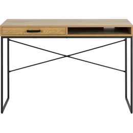 Schreibtisch ACTONA GROUP Tische Gr. B/H/T: 110 cm x 75 cm x 45 cm, braun (matt wildeiche, matt schwarz, wildeiche) Schreibtische Metallgestell, 1 Schublade und offenem Fach, Breite 140 cm