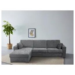 Ecksofa Home Affaire "Roma "M" Matratzenhöhe 14 cm, Dauerschlaffunktion, mit Unterfederung" Sofas Gr. B/H/T: 280cm x 85cm x 173cm, Luxus-Microfaser weich, Recamiere links, Liegefläche: 143 x 198cm, grau (dunkelgrau) Liegemaße ca 143x198 cm, L-Form