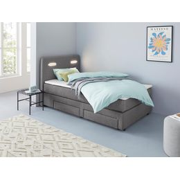 Boxbett Inosign "Luan", grau, B:127cm L:211cm, Komplettbetten, Boxspringbett, Schubkästen, LED-Beleuchtung und Topper, in Breite 120 cm und 180 cm