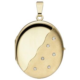 Medallion-Anhänger Jobo "Anhänger Medaillon oval" Schmuckanhänger Gr. SI = kleine Einschlüsse, Gelbgold 585-Diamanten, gelb (gelbgold 585) Damen 585 Gold mit 6 Diamanten