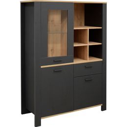 Mäusbacher Hochschrank MÄUSBACHER "Nele" Schränke Gr. B/H/T: 111 cm x 152 cm x 44 cm, schwarz (anthrazit matt lack, asteiche) Hochschrank Breite 111 cm