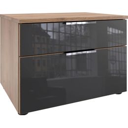 Nachtkommode wimex "Level36 C by fresh to go" Sideboards Gr. B/H/T: 54 cm x 39 cm x 41 cm, 2, grau (plankeneiche nachbildung, glas grey) Nachtkonsolen und Nachtkommoden mit Glaselementen auf der Front, soft-close Funktion, 54cm breit