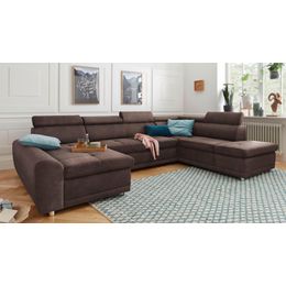 Sit & More Wohnlandschaft SIT & MORE "Riva U-Form", braun, B:337cm H:92cm T:95cm, Struktur (100% Polyester);Flachgewebe (100% Polyester);Luxus-Microfaser (100% Polyester), Sofas, Wohnlandschaft, wahlweise mit Bettfunktion