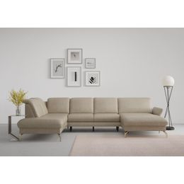 Sit & More Wohnlandschaft SIT & MORE "Fashion U-Form", beige, B:338cm H:84cm T:207cm, Sofas, Wohnlandschaft, wahlweise mit Kopfteilverstellung, Vorziehsitz, motorisch, Nickelf&uuml;&szlig;e