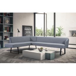 Eckbank exxpo - SOFA FASHION "Americano" Sitzbänke Gr. B/H/T: 249 cm x 83 cm x 157 cm, Webstoff, langer Schenkel rechts, weiß (silver) mit Keder und Metallfüßen, Bezug in verschiedenen Qualitäten