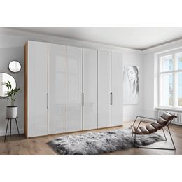 Drehtürenschrank Wiemann "Monaco, Made in Germany, höhenverstellbare Inneneinteilung" Schränke Gr. B/H/T: 295,2 cm x 236 cm x 58 cm, 6 St., braun (bianco, eiche, nachbildung, glas weiß) Drehtürenschränke mit edler Glasfront und hochwertigen Beschläge inkl. Türdämpfung