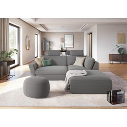Sit & More Ecksofa SIT & MORE "Cadabra L-Form", grau, B:243cm H:80cm T:198cm, Samtoptik (100% Polyester);Soft clean (98% Polyester, 2% Polyamid);Struktur fein (100% Polyester), Sofas, Ecksofa, Breite 243 cm, inklusive Sitztiefenverstellung